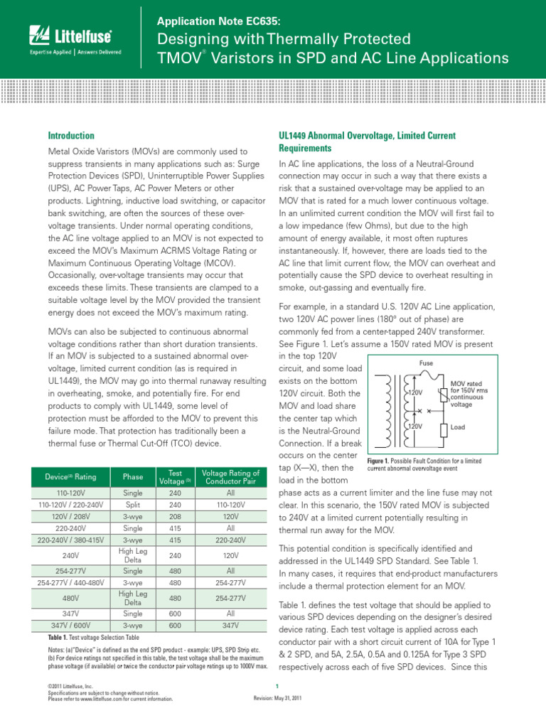 Littelfuse Designing With Thermally Protected TMOV Varistors in SPD and AC Line Application Note ...