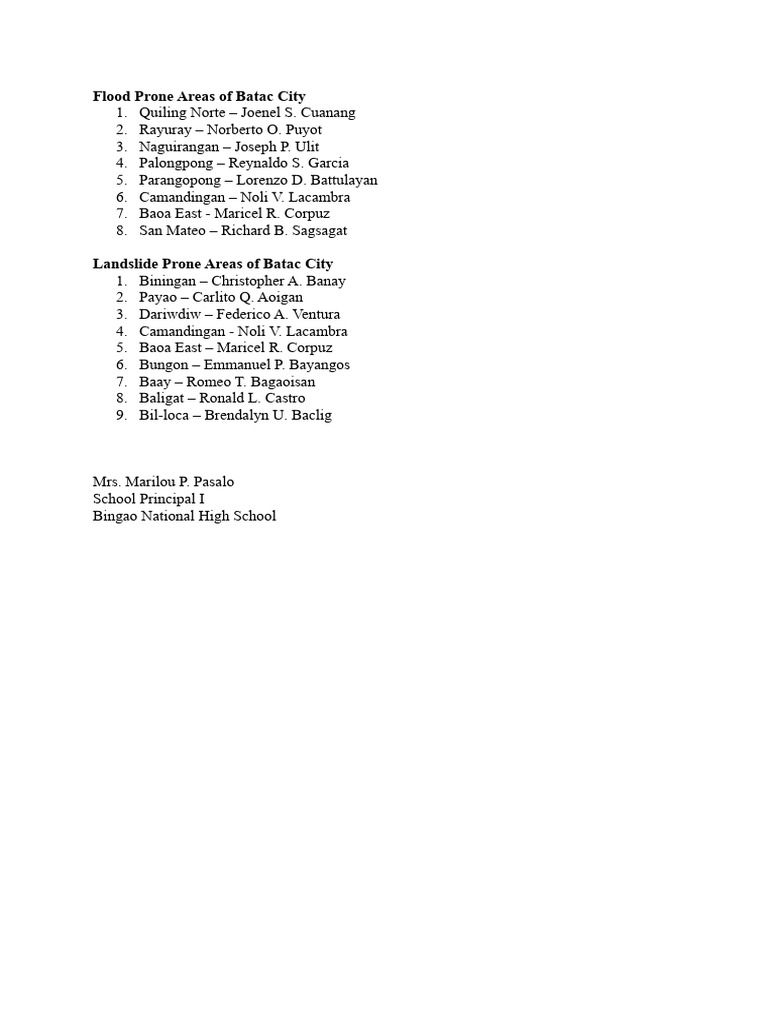Flood and Landslide Areas in Batac City | PDF