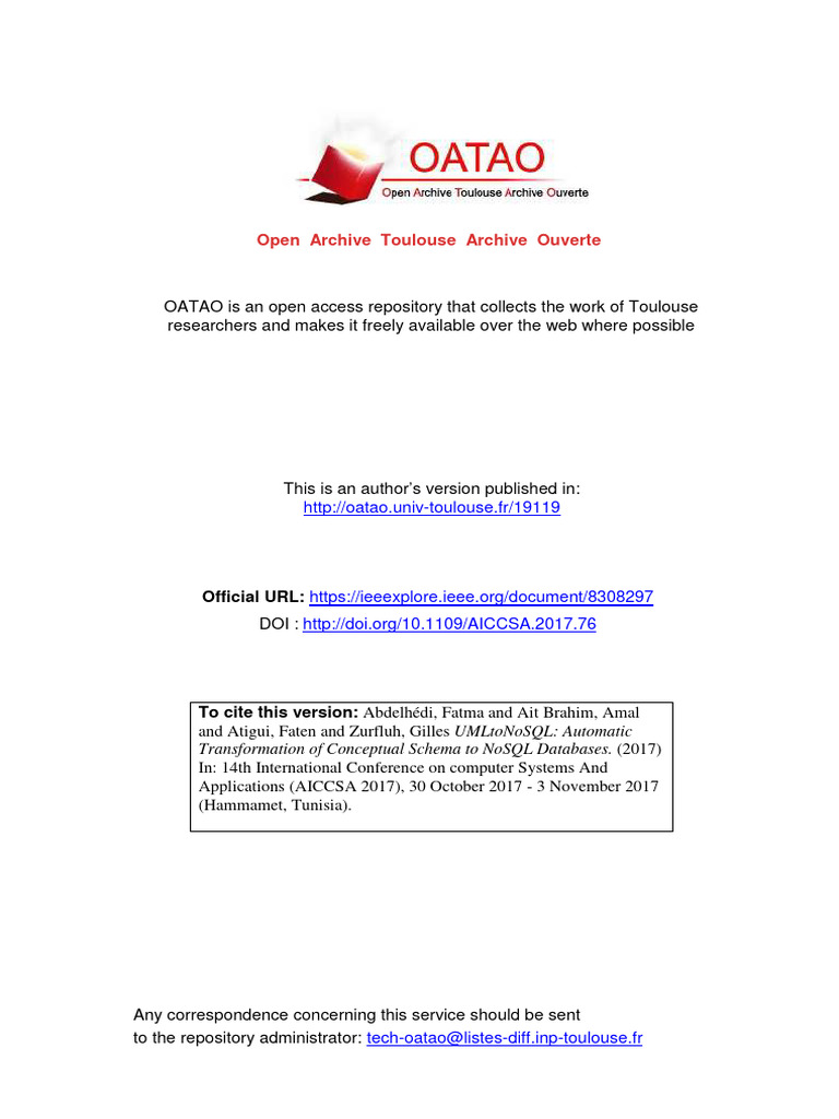 UMLtoNoSQL Automatic Transformation of Conceptual Schema To NoSQL | PDF ...