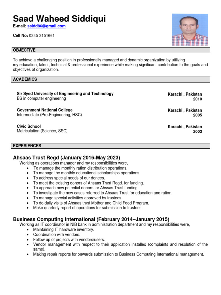 CV - Saad Siddiqui Revised CV | PDF | Computing