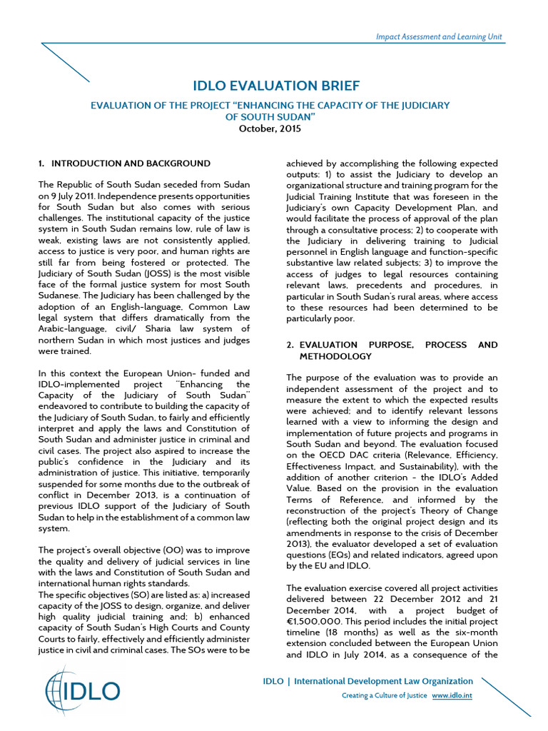 IDLO Evaluation Brief - South Sudan-2.02.16 | PDF | Evaluation | Capacity Building
