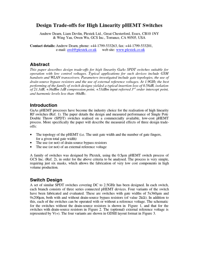 Design Tradeoffs High Linearity PHEMT Switches | PDF | Electrical ...