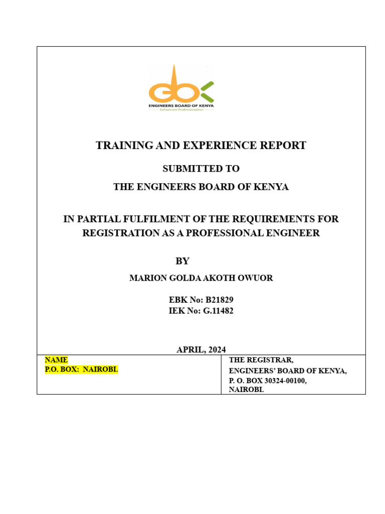 Part 1 - Training and Experience Report. - 111956 | PDF | Engineer ...