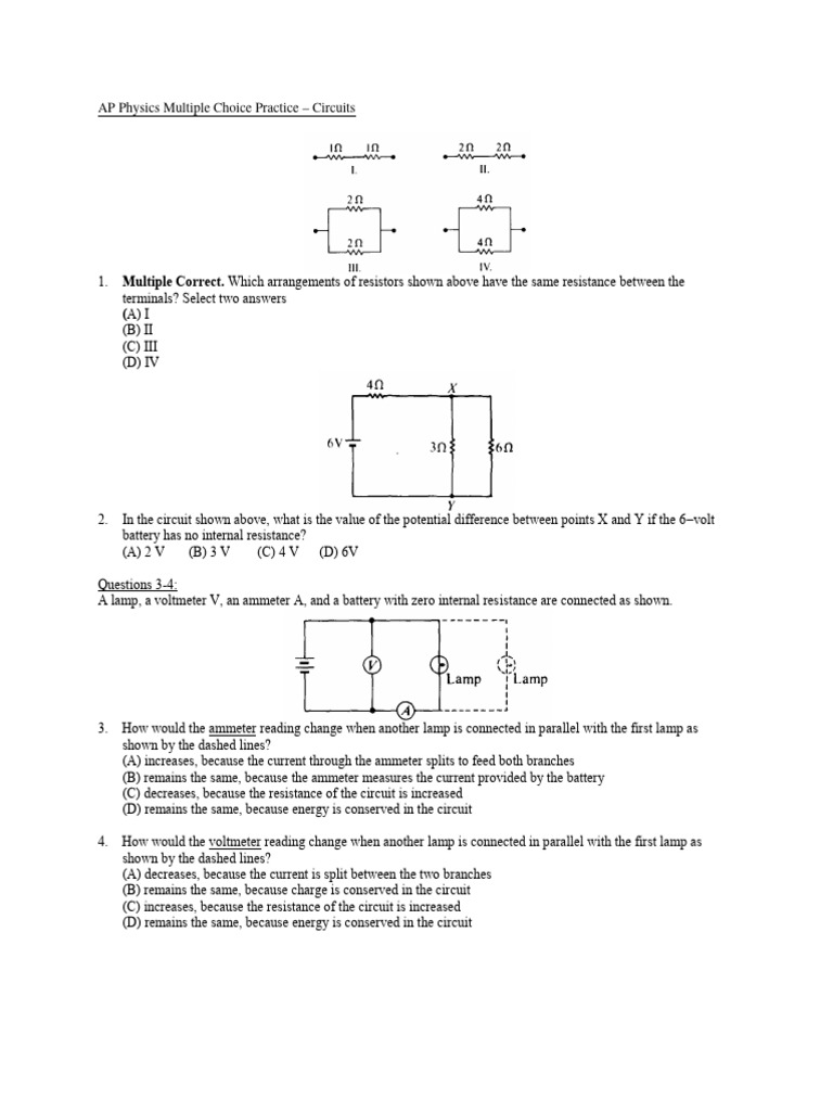 AP Physics Circuit Practice Questions | PDF | Series And Parallel ...