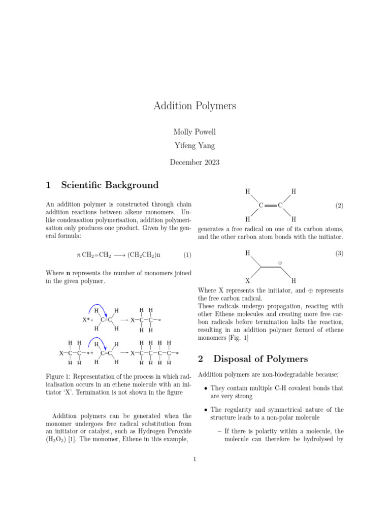 Addition Polymers | PDF | Polymers | Radical (Chemistry)