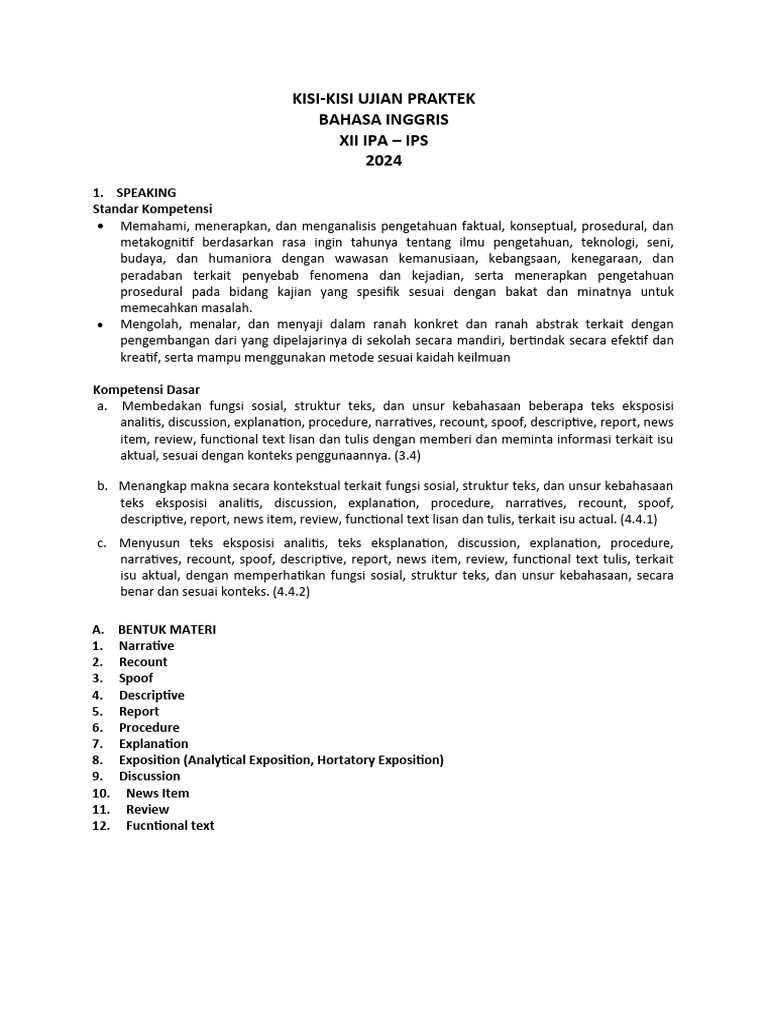 KISI_ujian praktek B.Ing 2024 | PDF | Snow White | Car