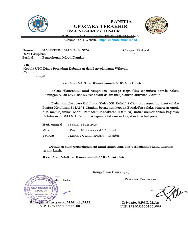 Surat Permohonan Mobil Damkar | PDF