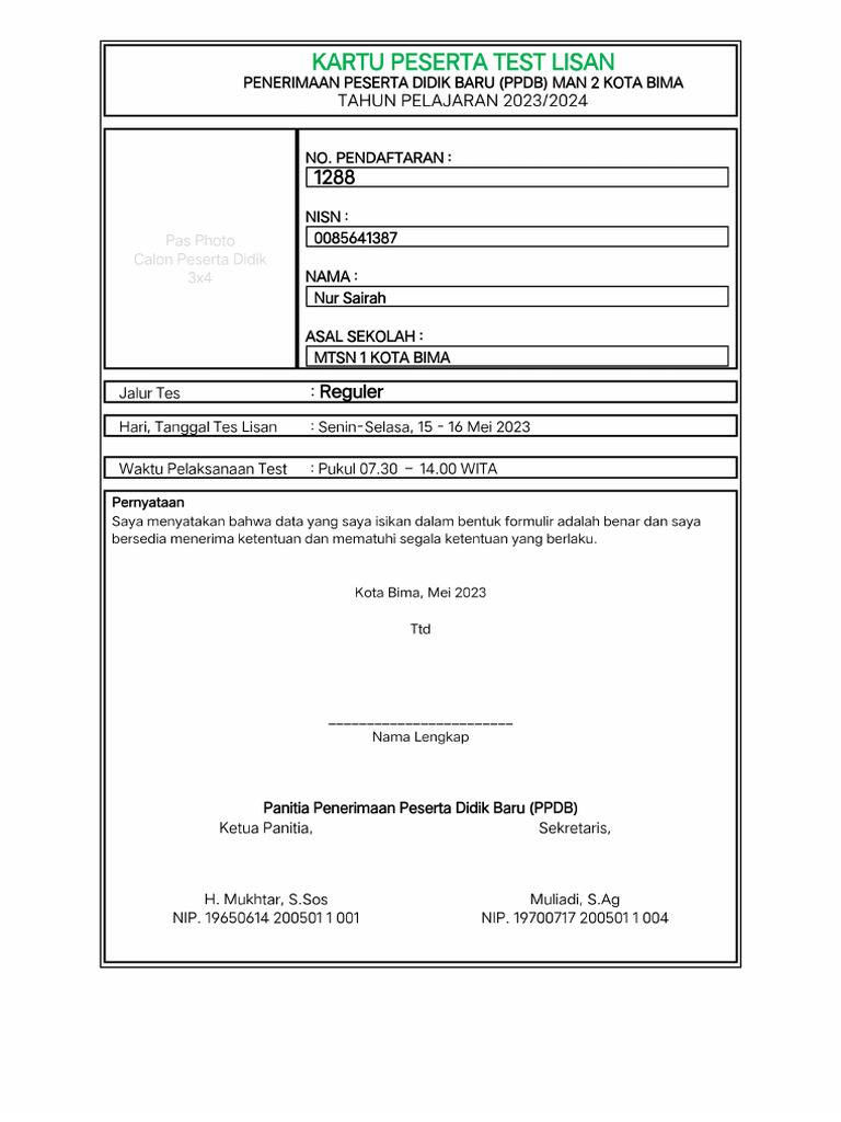 Kartu Pendaftaran No.1288 | PDF