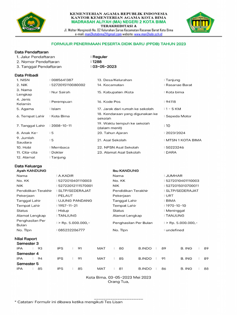 Kartu Pendaftaran No.1288 | PDF