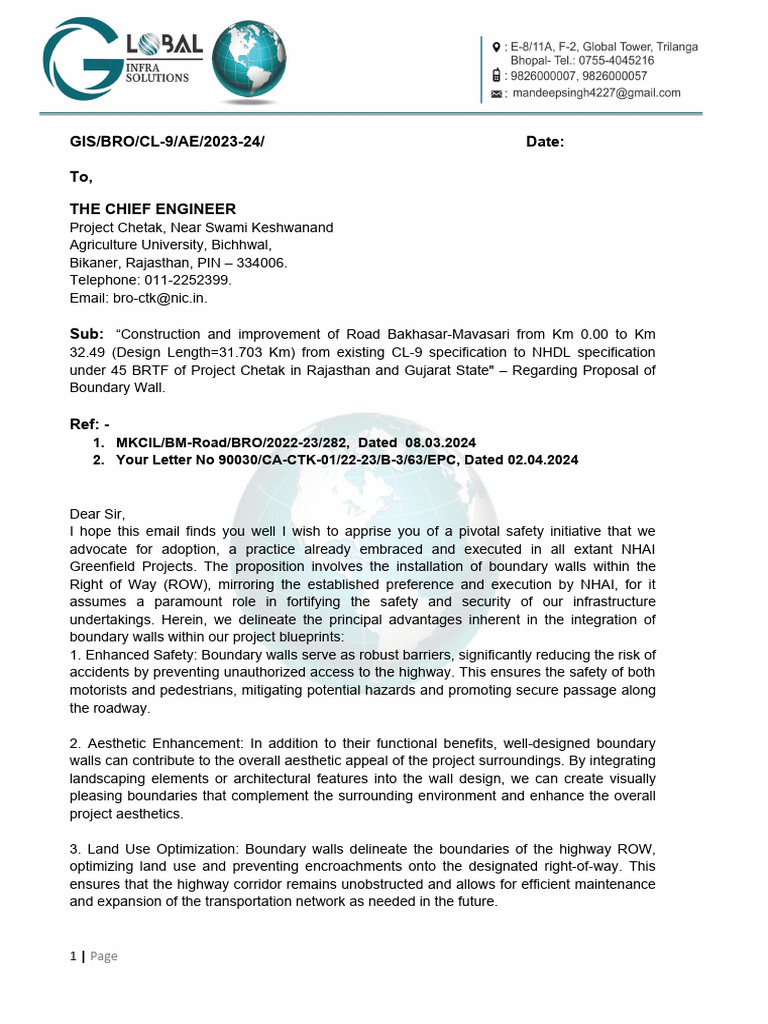 Letter No Regarding Proposal of Boundary Wall 1 | PDF