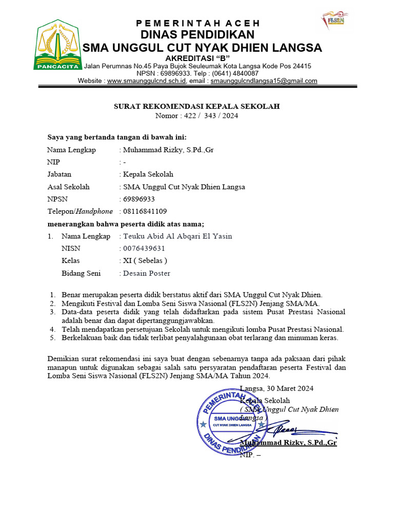 Rekom Siswa Lomba FLS2N 2024 | PDF
