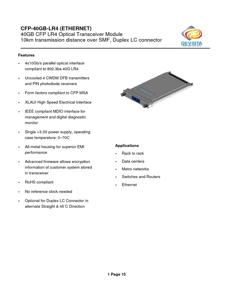 Gevista - CFP-40GB-LR4 (Ethernet) | PDF | Wavelength Division Multiplexing | Physical Layer ...