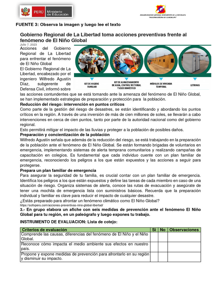 Fuente 3 Sesión 2 Acciones Preventivas Frente Al Fenómeno de El Niño Global - 2024 EERD | PDF ...