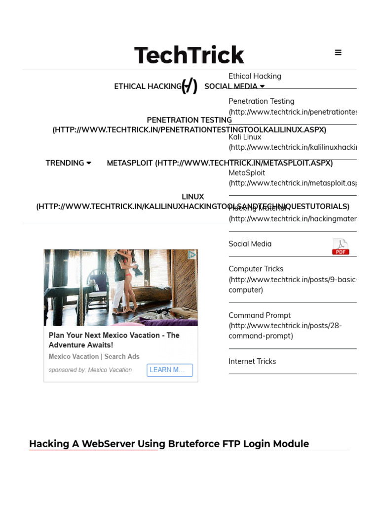 Hacking a WebServer Using Bruteforce FTP Login Module | PDF | File ...
