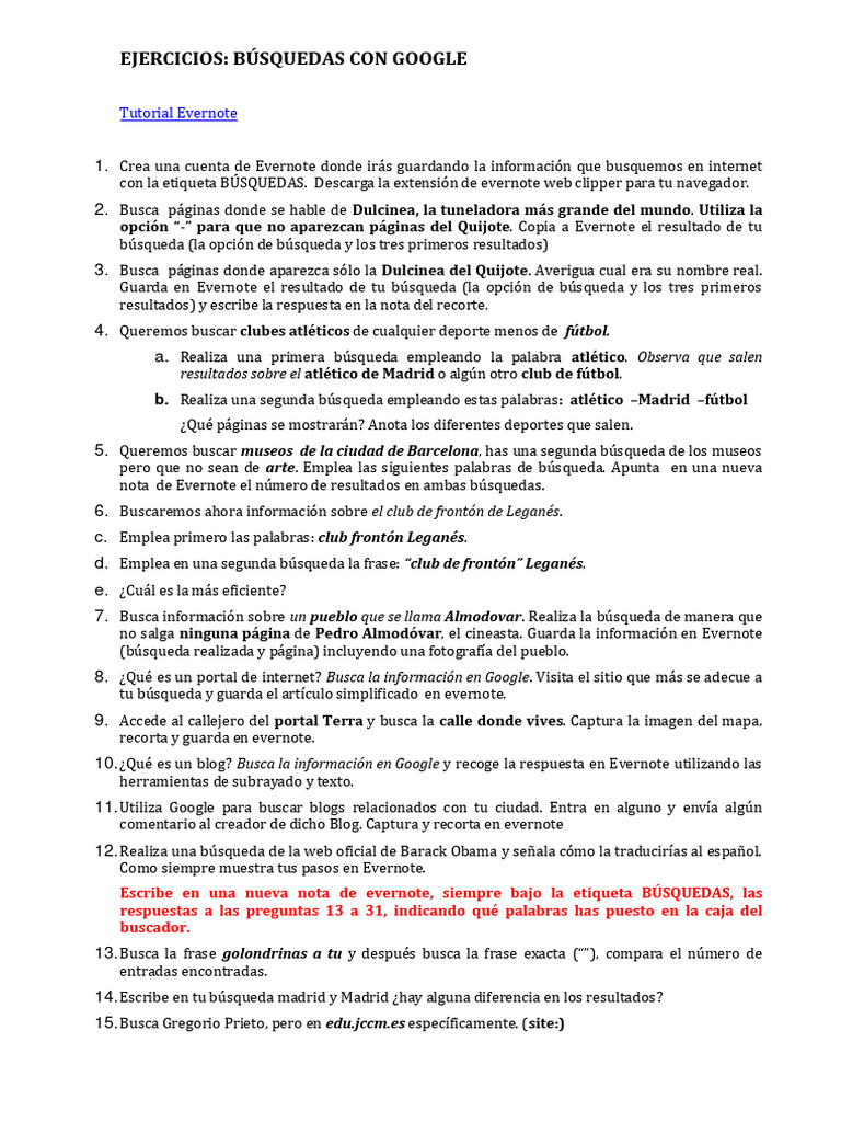 Ejercicios para BUSQUEDAS CON GOOGLE | PDF | Blog