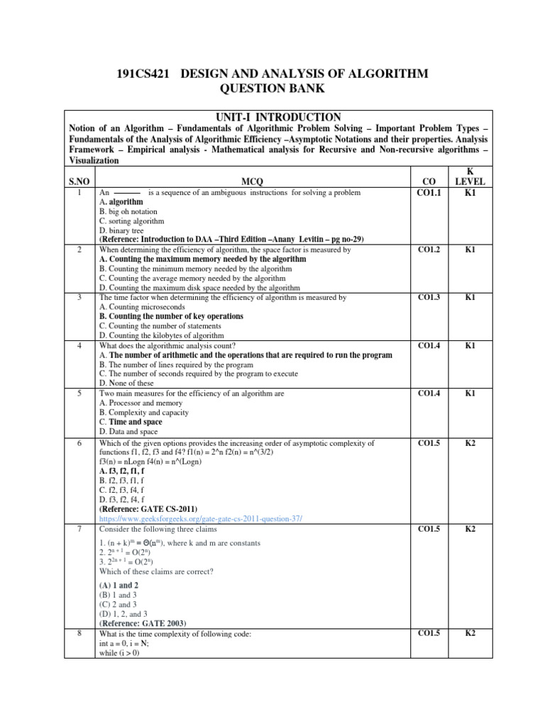191CS421- DAA All Units[1] (1) | PDF | Theoretical Computer Science | Algorithms And Data Structures