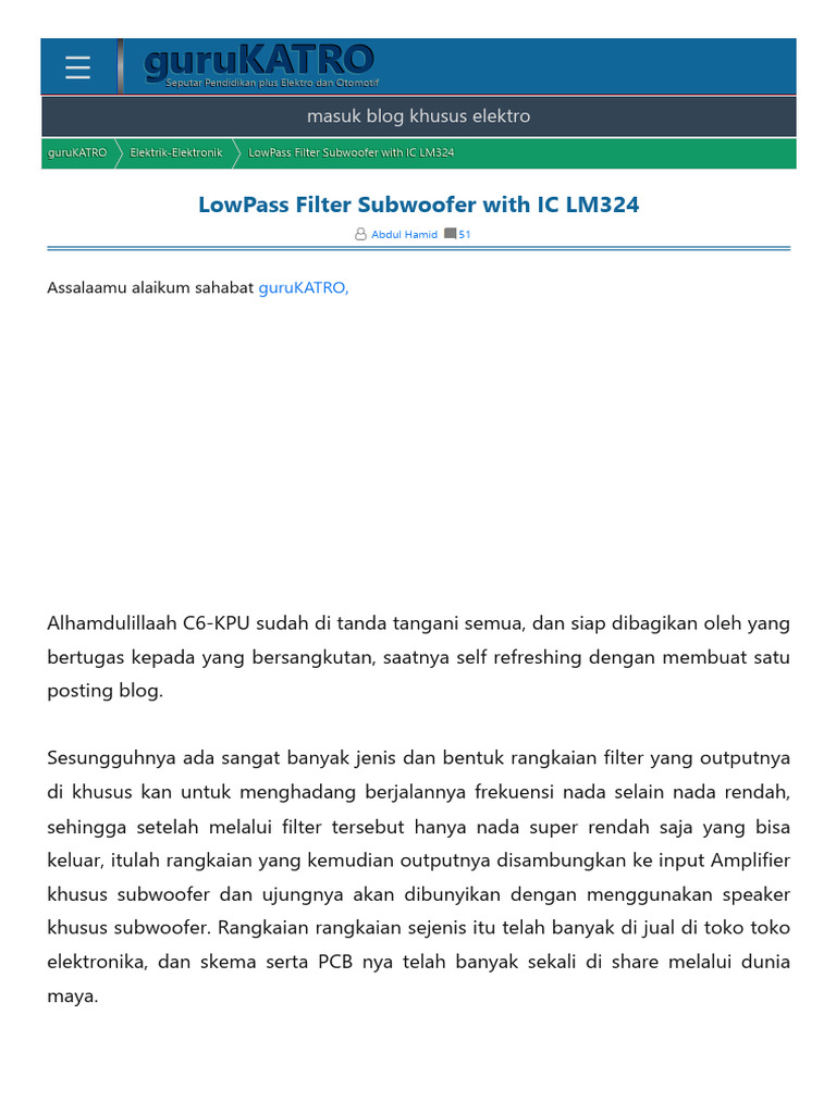 LowPass Filter Subwoofer With IC LM324 - guruKATRO | PDF