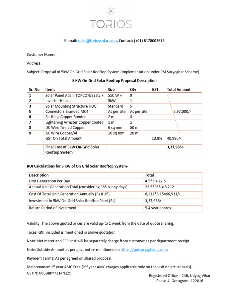 5KW TS Commercial Offer Solar Rooftop | PDF | Electricity | Electrical Engineering