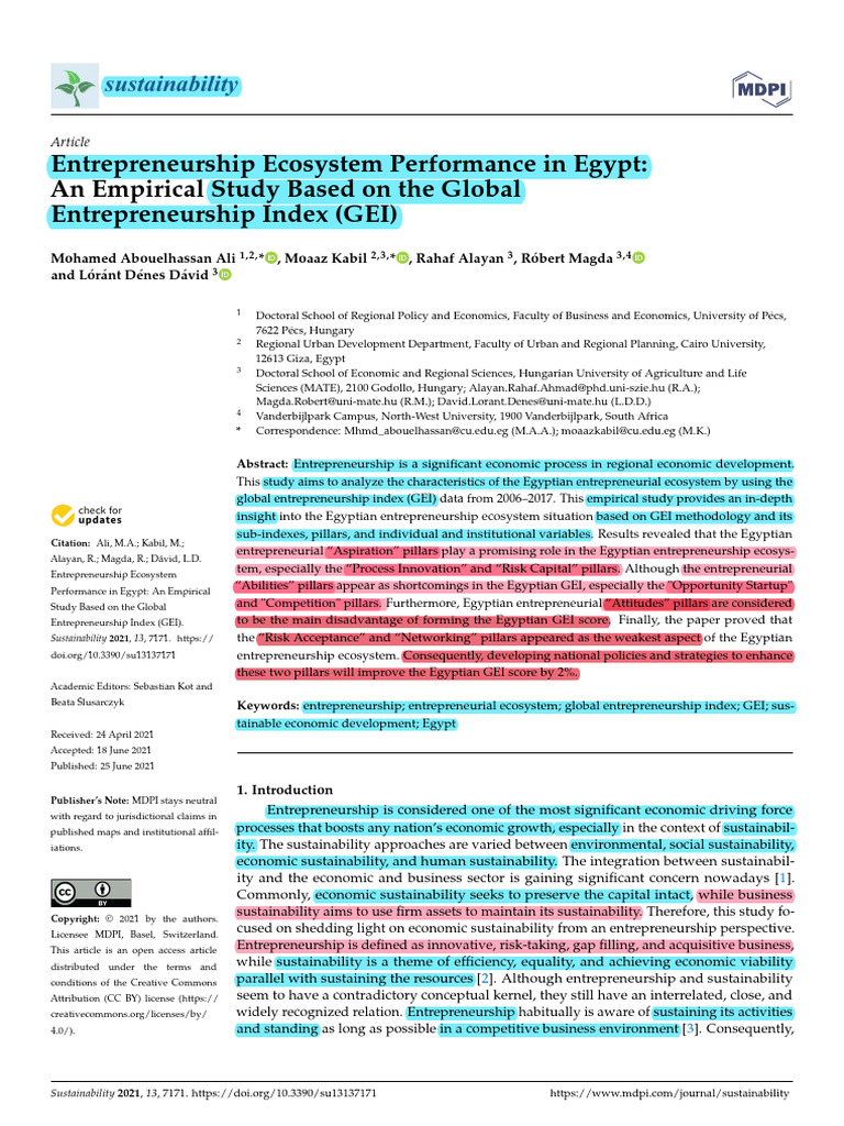 Entrepreneurship - Ecosystem - Performance in Egypt An Empirical Study ...