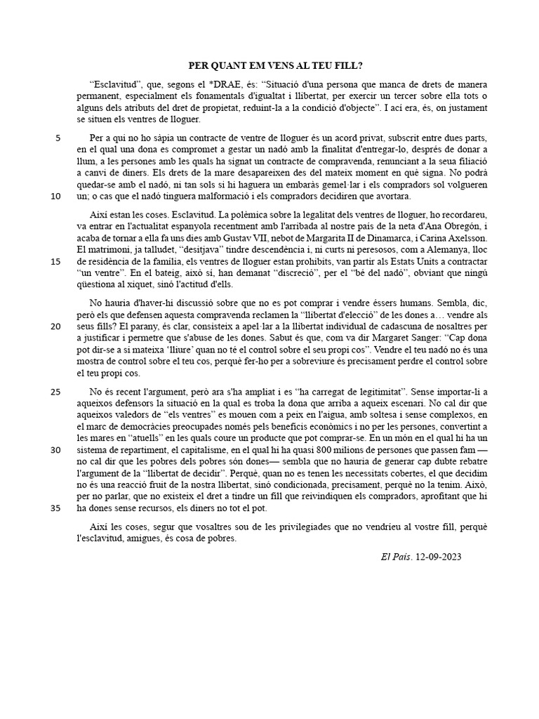 Text Per Quant em Vens Al Teu Fill | PDF