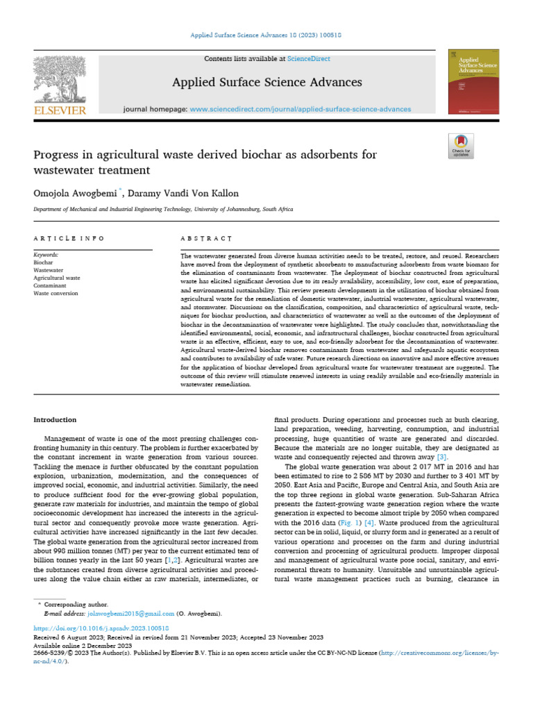 Progress In Agricultural Waste Derived Biochar Pdf Cellulose Biofuel