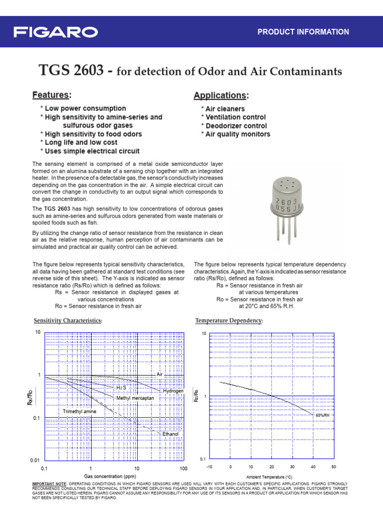 TGS 2603 Sensor for Odor Detection | PDF | Sensor | Electrical ...