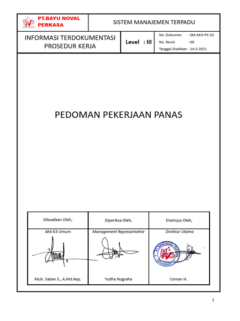 Instruksi Kerja Pedoman Pekerjaan Panas (Hotwork) | PDF