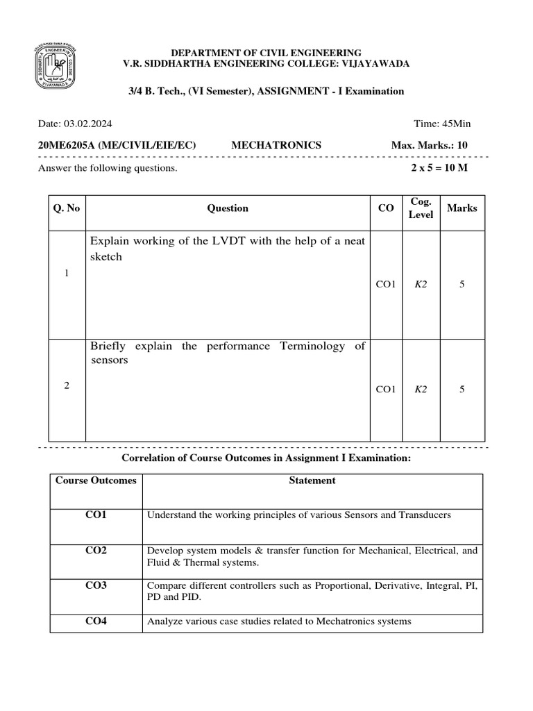 Mechtronics Elective QP | PDF | Mechanical Engineering | Programmable ...