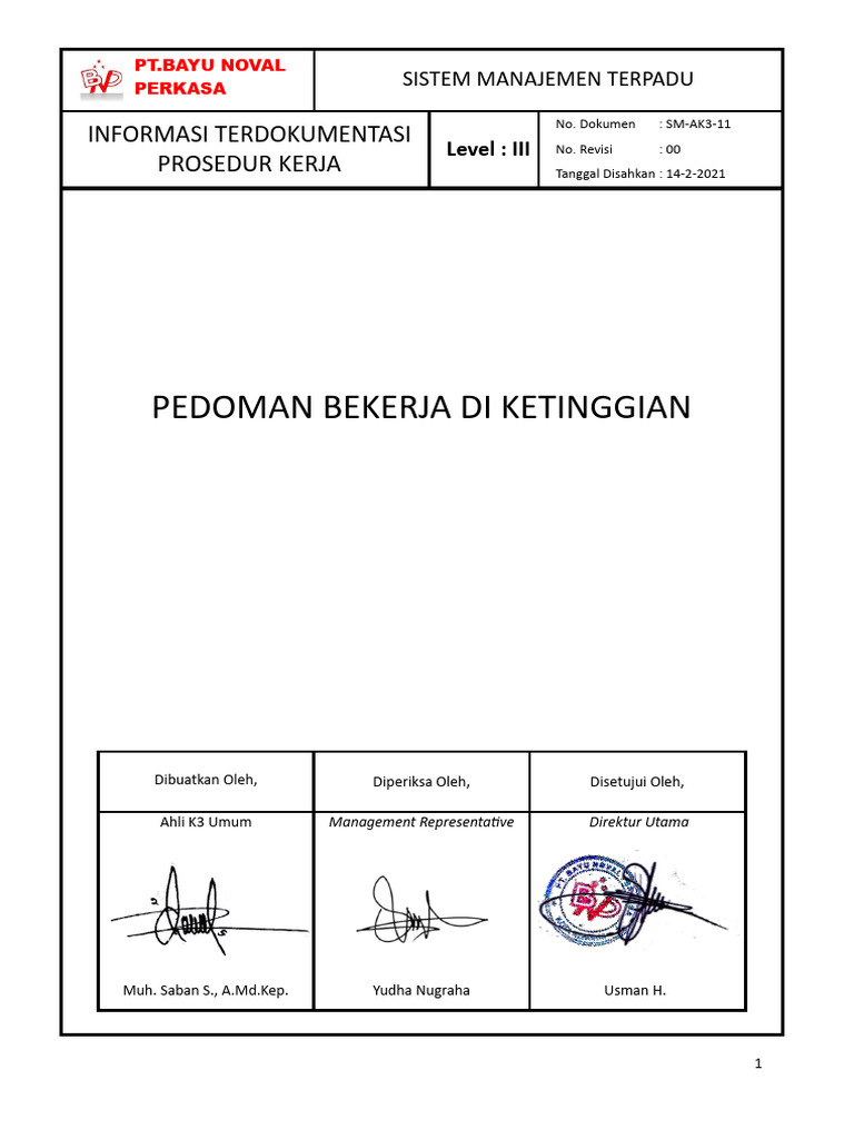 Prosedur Kerja Aman di Ketinggian | PDF
