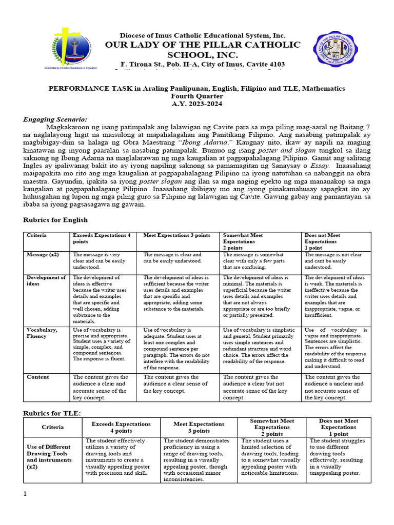 4thQ Filipino AP English TLE Math 7 PT. | PDF | Vocabulary | Geometry