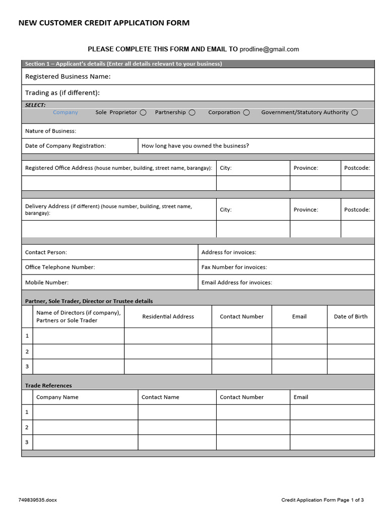 New Customer Credit Application (Without Guarantee) | PDF | Sole ...
