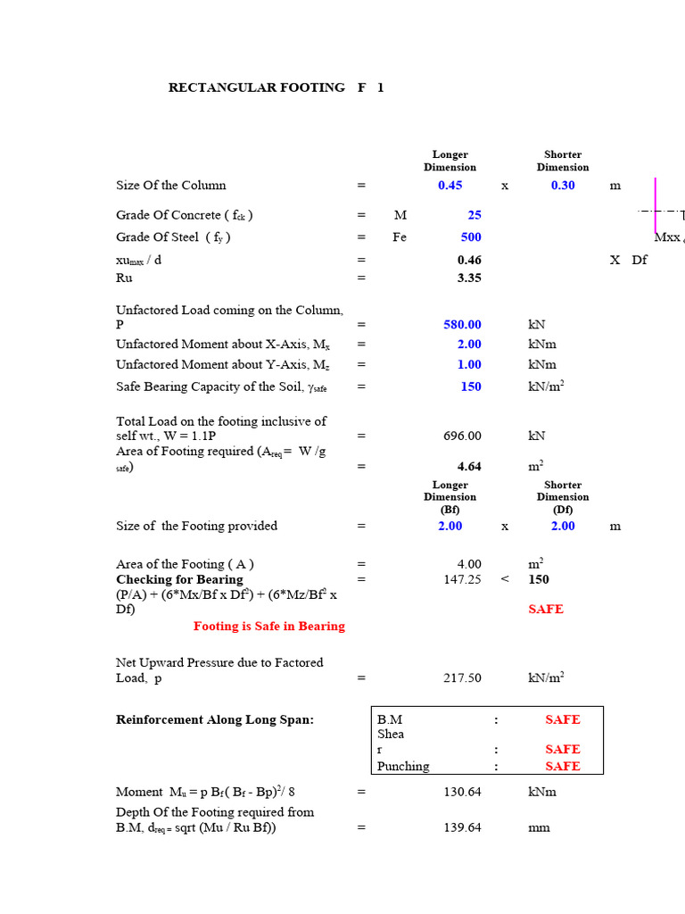 Rectangular Footing F1 | PDF | Structural Engineering | Civil Engineering