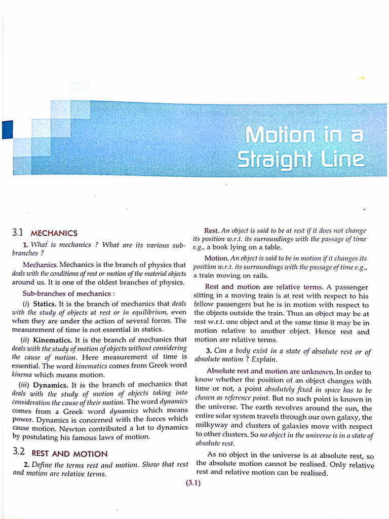 Motion - 1D (Straight Line) - Theory | PDF