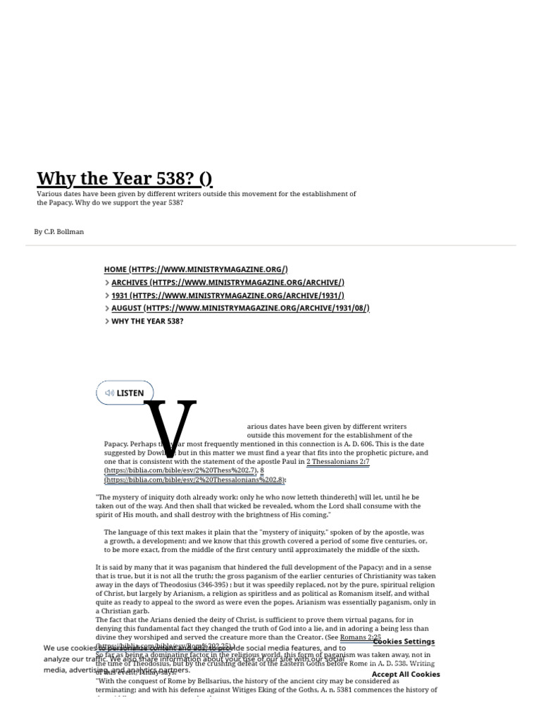 Ministry Magazine - Why The Year 538 | PDF | Pope | Justinian I