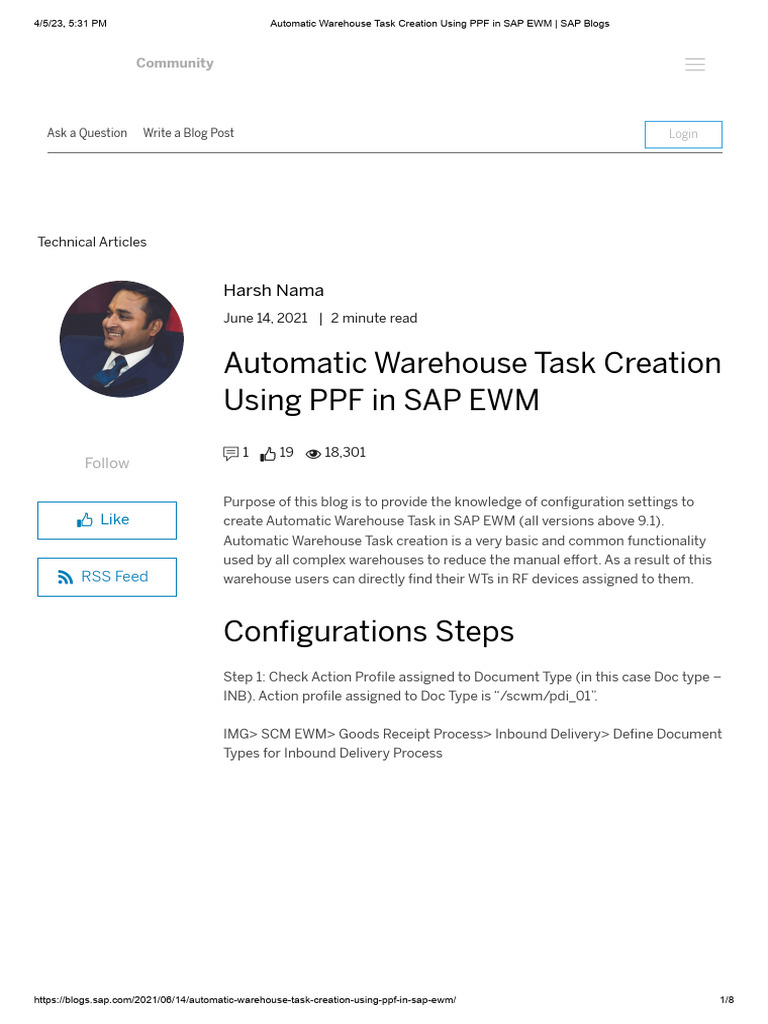 Automatic Warehouse Task Creation Using PPF in SAP EWM - SAP Blogs | PDF | Warehouse | Computing