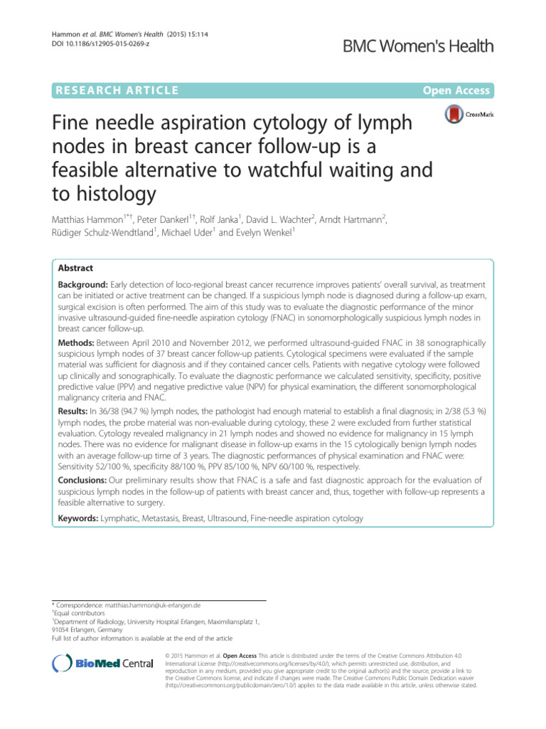 FNAC for Lymph Node Evaluation in Breast Cancer | PDF | Breast Cancer ...