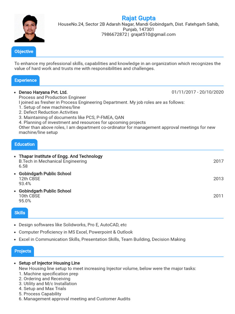 CV - Rajat Gupta - Process Engineer | PDF | Business | Computing