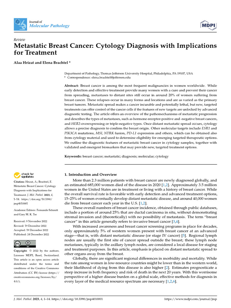 Metastatic Breast Cancer Cytology Diagnosis With Implications | PDF | Metastasis | Breast Cancer