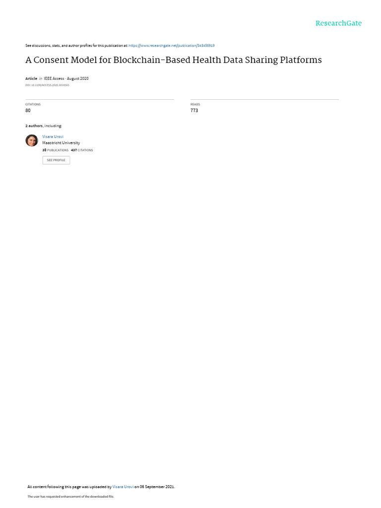 A Consent Model For Blockchain-Based Health Data S | PDF | Electronic Health Record | Cryptocurrency