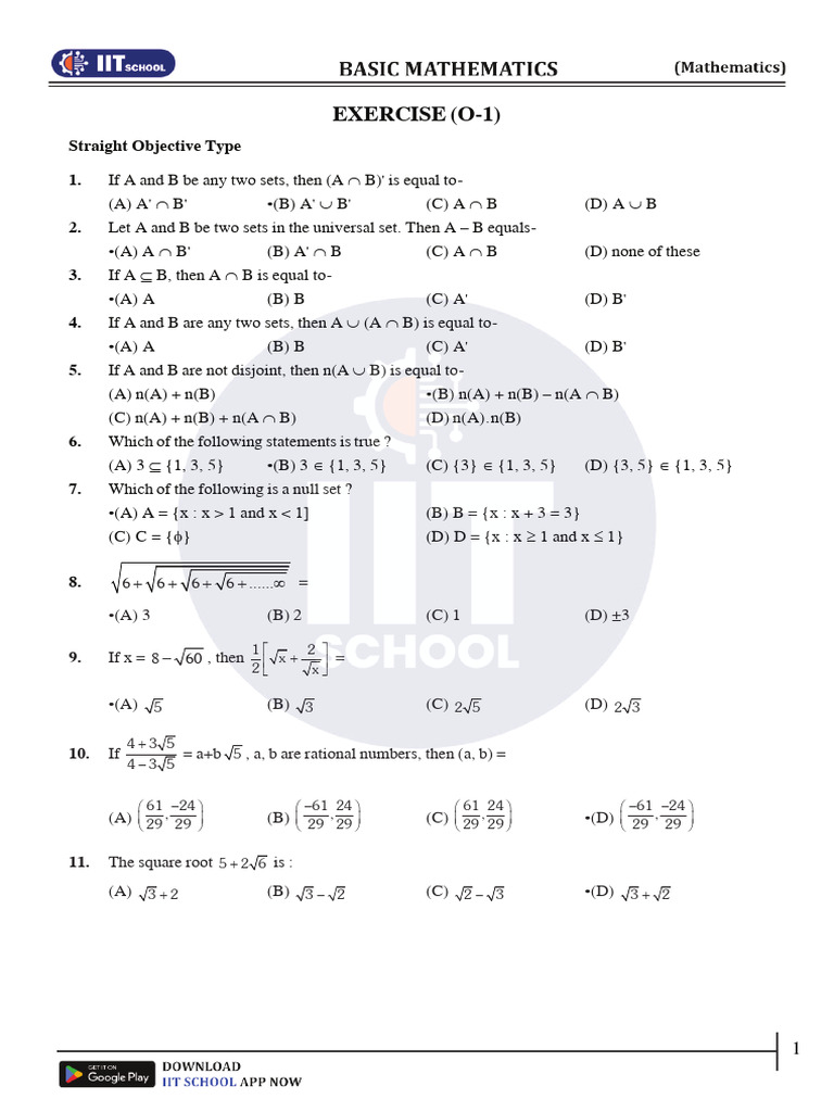 Excercise - 01 - Basic Mathematics | PDF