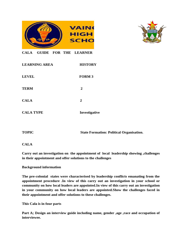 Vainona High School Cala1,2 3 Cala 4 and Cala 5 History 2024 | Download Free PDF | Austria ...