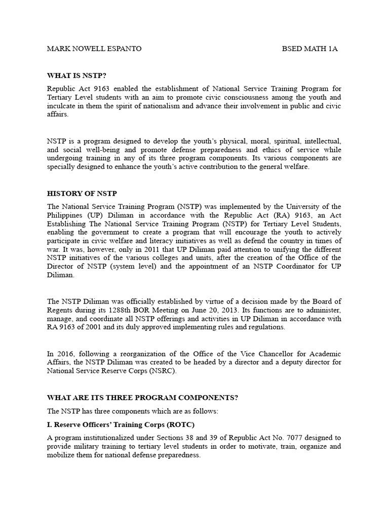 NSTP's Three Program Components Explained | PDF | Travel