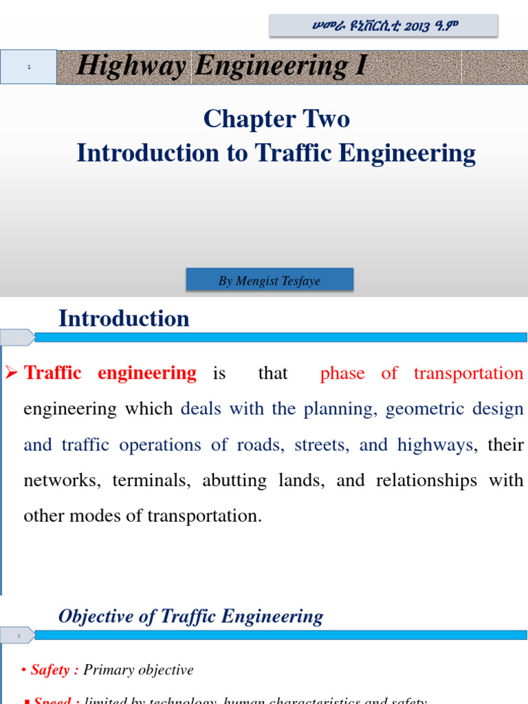 Highway Engineering I: Chapter Two Introduction To Traffic Engineering ...