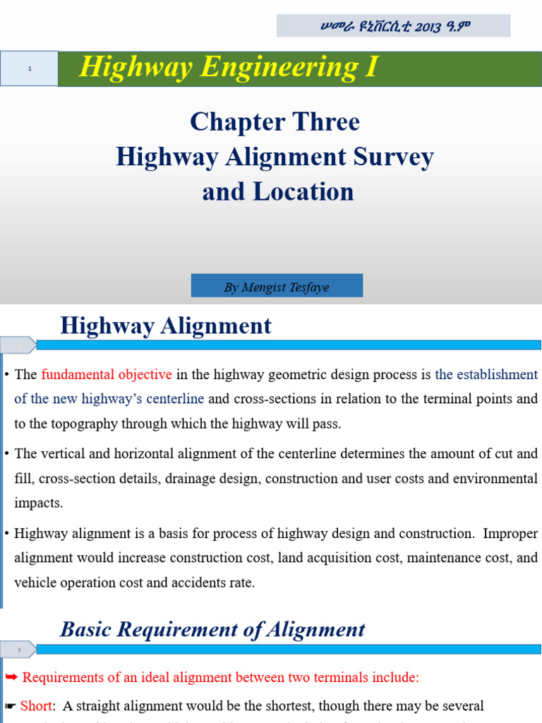 Highway Engineering I: Chapter Three Highway Alignment Survey and Location | Download Free PDF ...