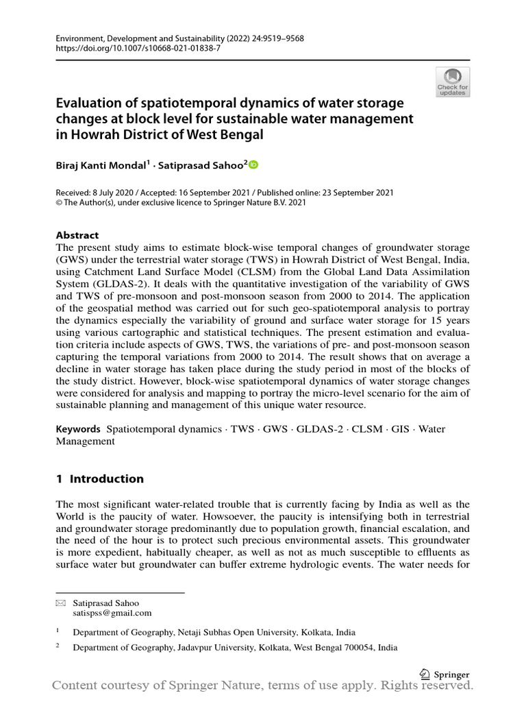 Evaluation of Spatiotemporal Dynamics of Water Sto | PDF | Groundwater ... Evaluation of Spatiotemporal Dynamics of Water Sto | PDF | Groundwater ...