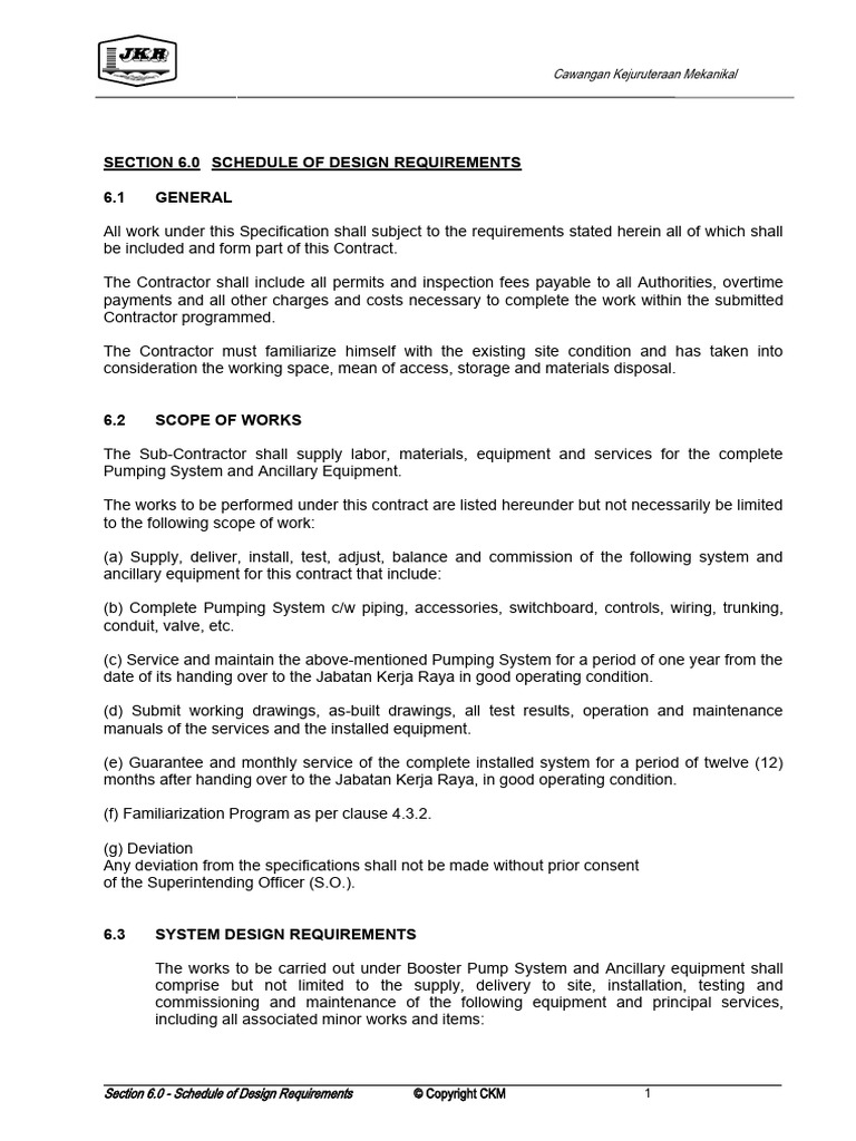 Section 6.0 - Schedule of Design Requirement - Booster Pump - KV Rompin ...