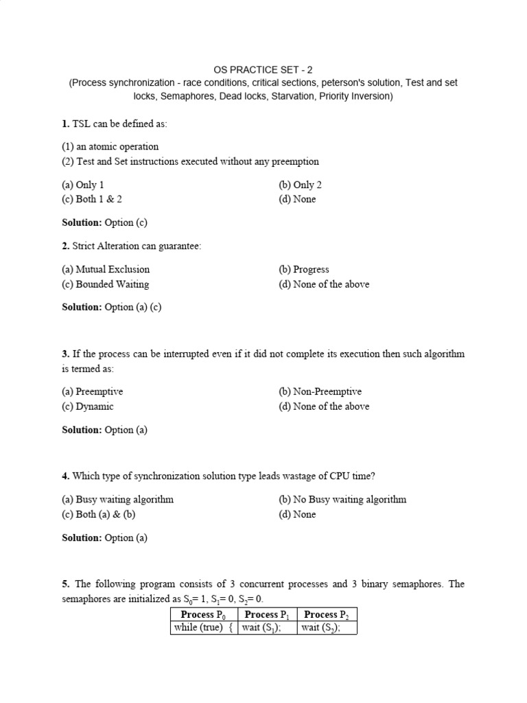 2.practice Questions and Solutions Set-2 | PDF | Process (Computing) | Concurrent Computing