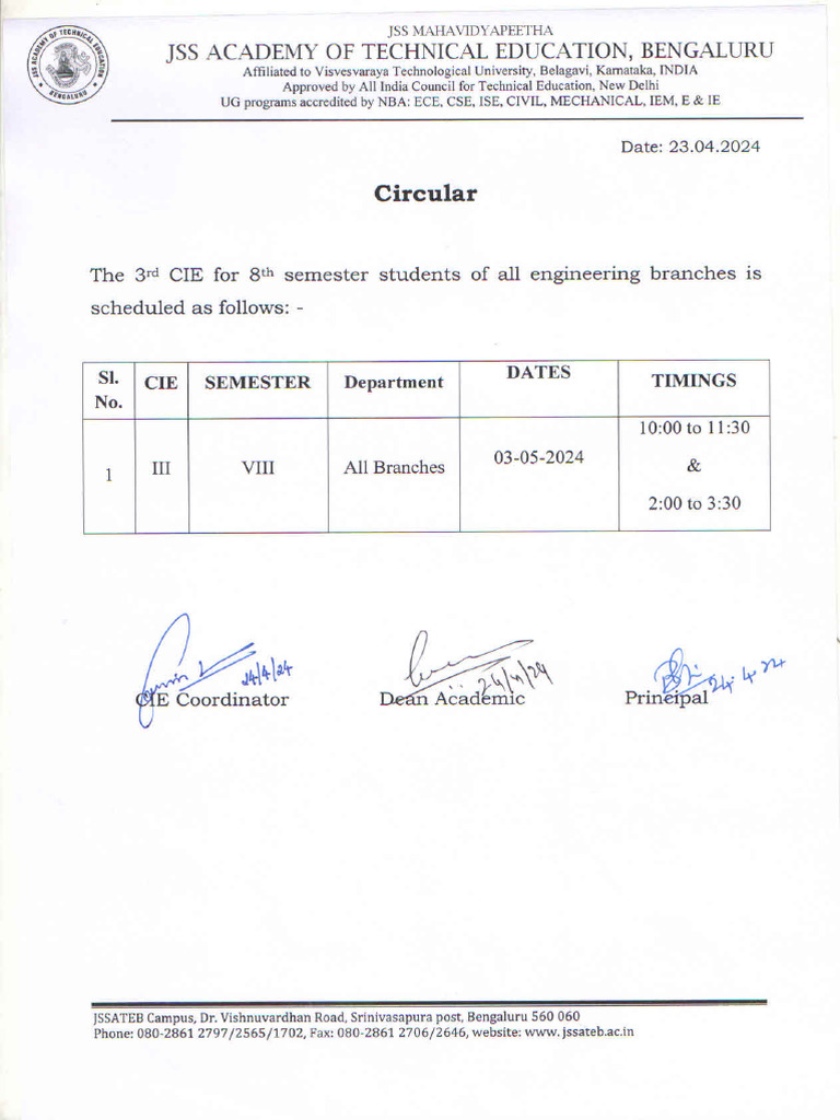 Circular - 3rd CIE - 8th SEM | PDF
