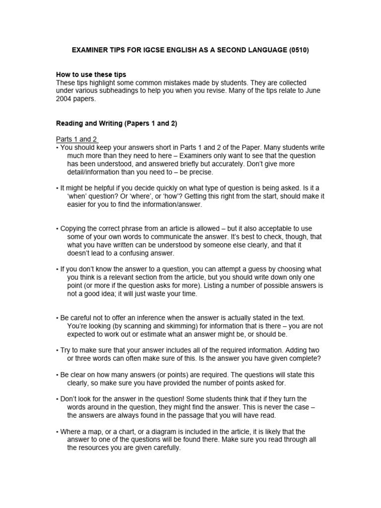 IGCSE Revision tips | PDF | Question | Essays