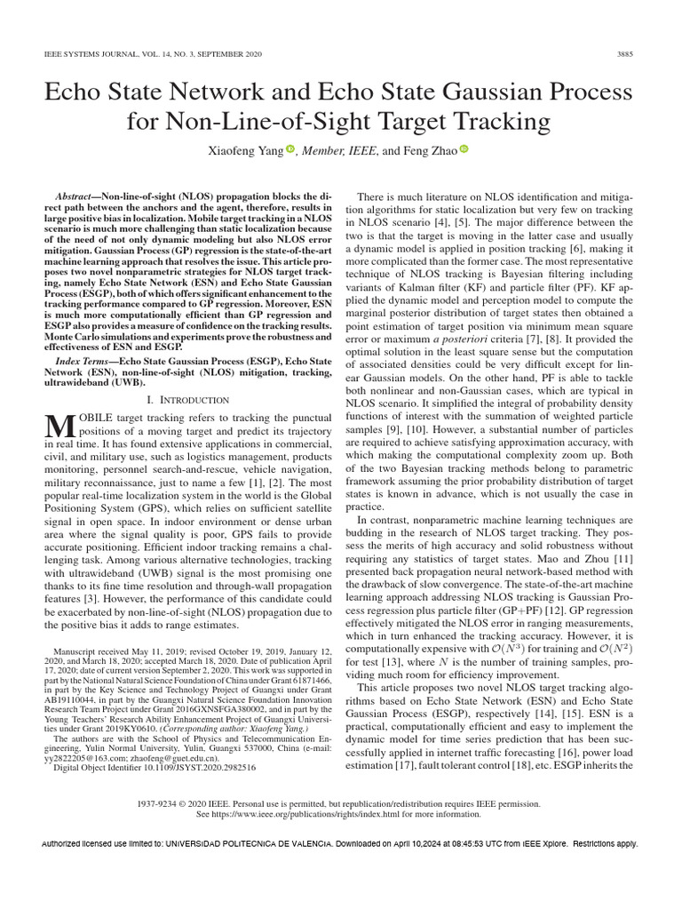 Echo State Network and Echo State Gaussian Process For Non-Line-of-sight Target Tracking | PDF ...
